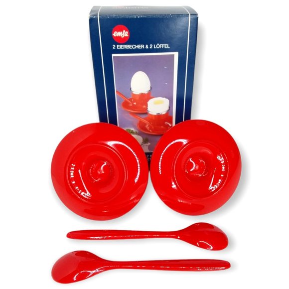 Emsa | Dining | Vintage Emsa 2 Egg Cups 2 Spoons Plastic Set Red ...